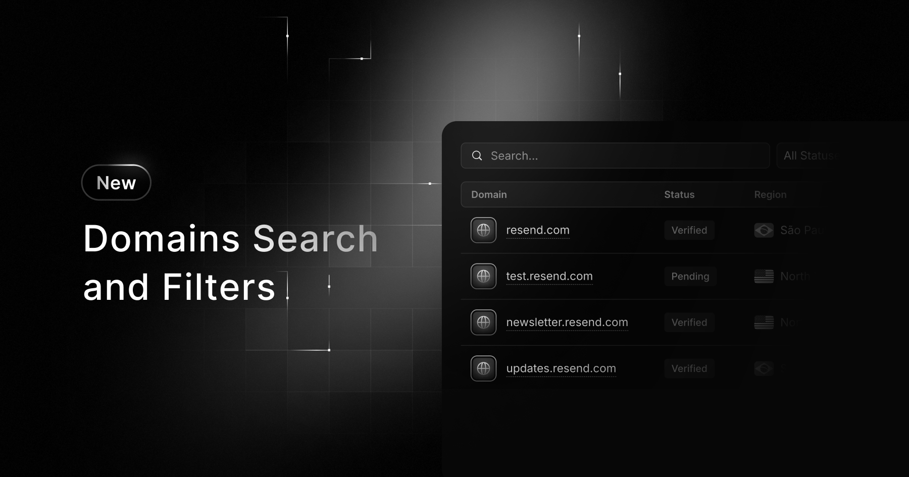 Domains Search and Filters · Resend